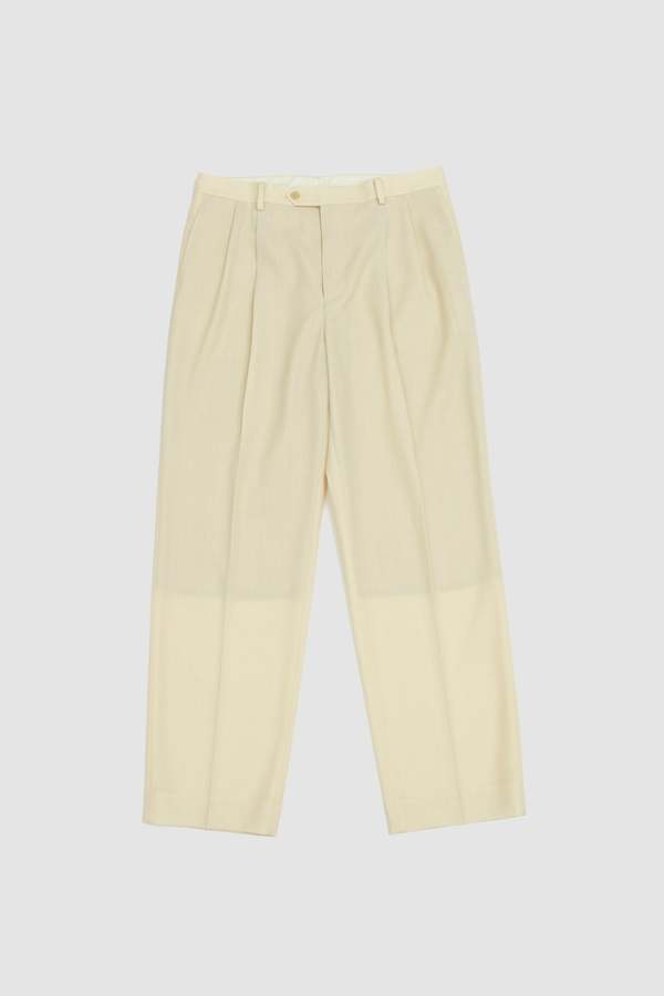 Auralee Wool Kid Mohair Hop Sack Two Tuck Slacks - Ivory White | Garmentory
