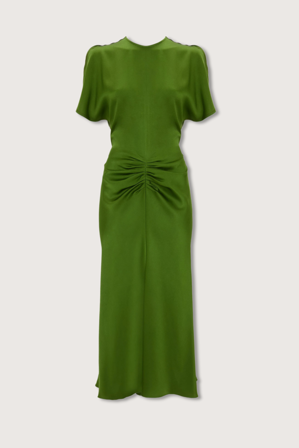 Victoria Beckham Gathered Waist Midi Dress - Algae | Garmentory