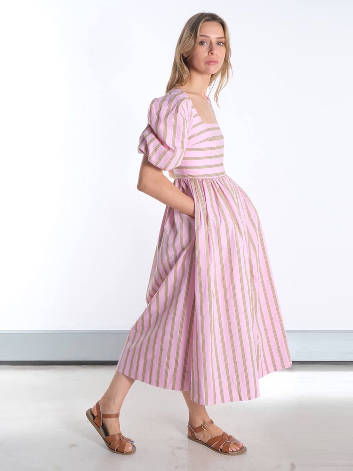 Stine Goya Blouson Sleeve Midi Dress - Wallpaper Stripes | Garmentory