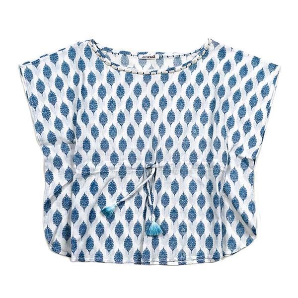 Kids Sunchild Bengale Poncho - Milk Blue and White Print | Garmentory