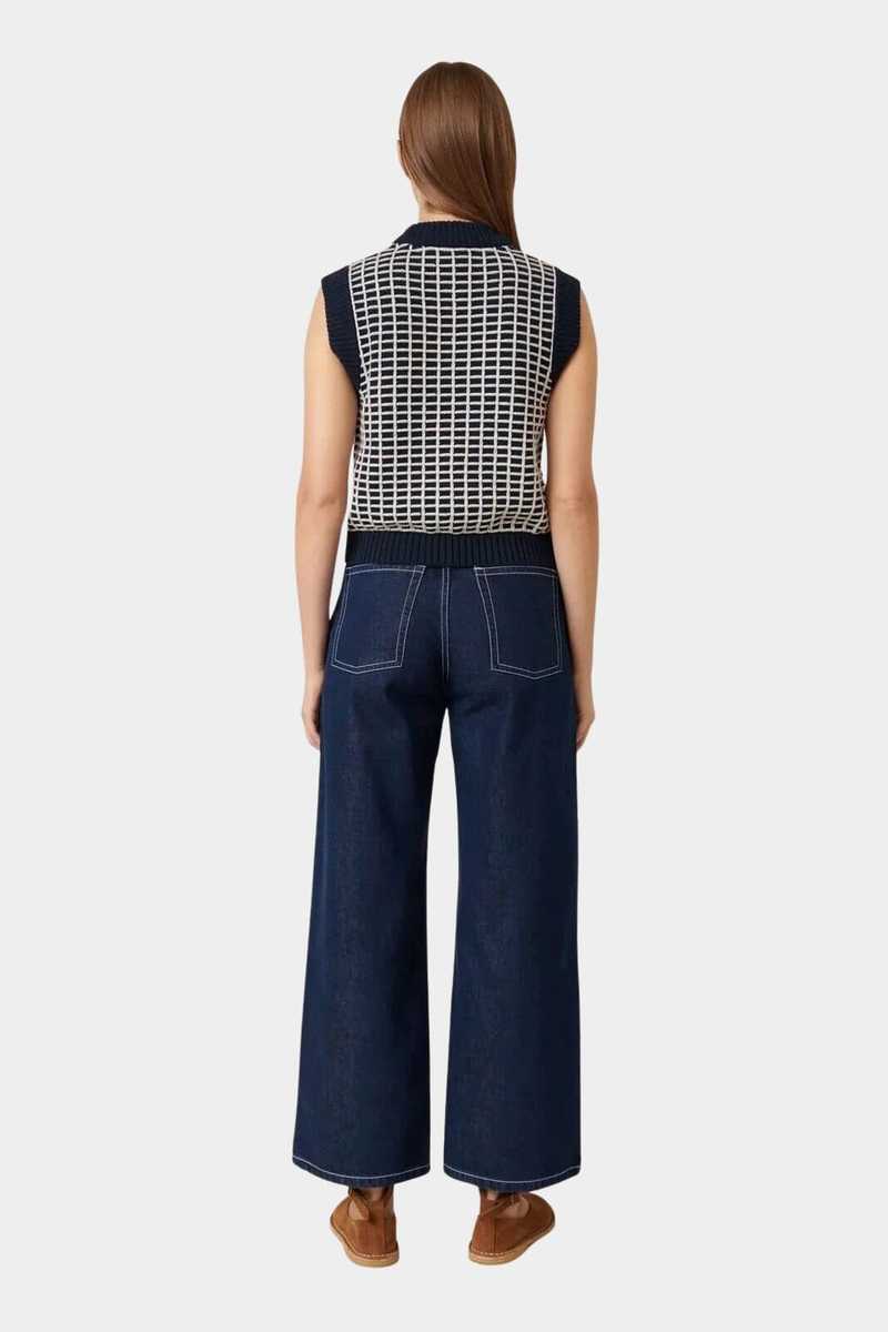 Kowtow Grid Vest - Navy Grid | Garmentory