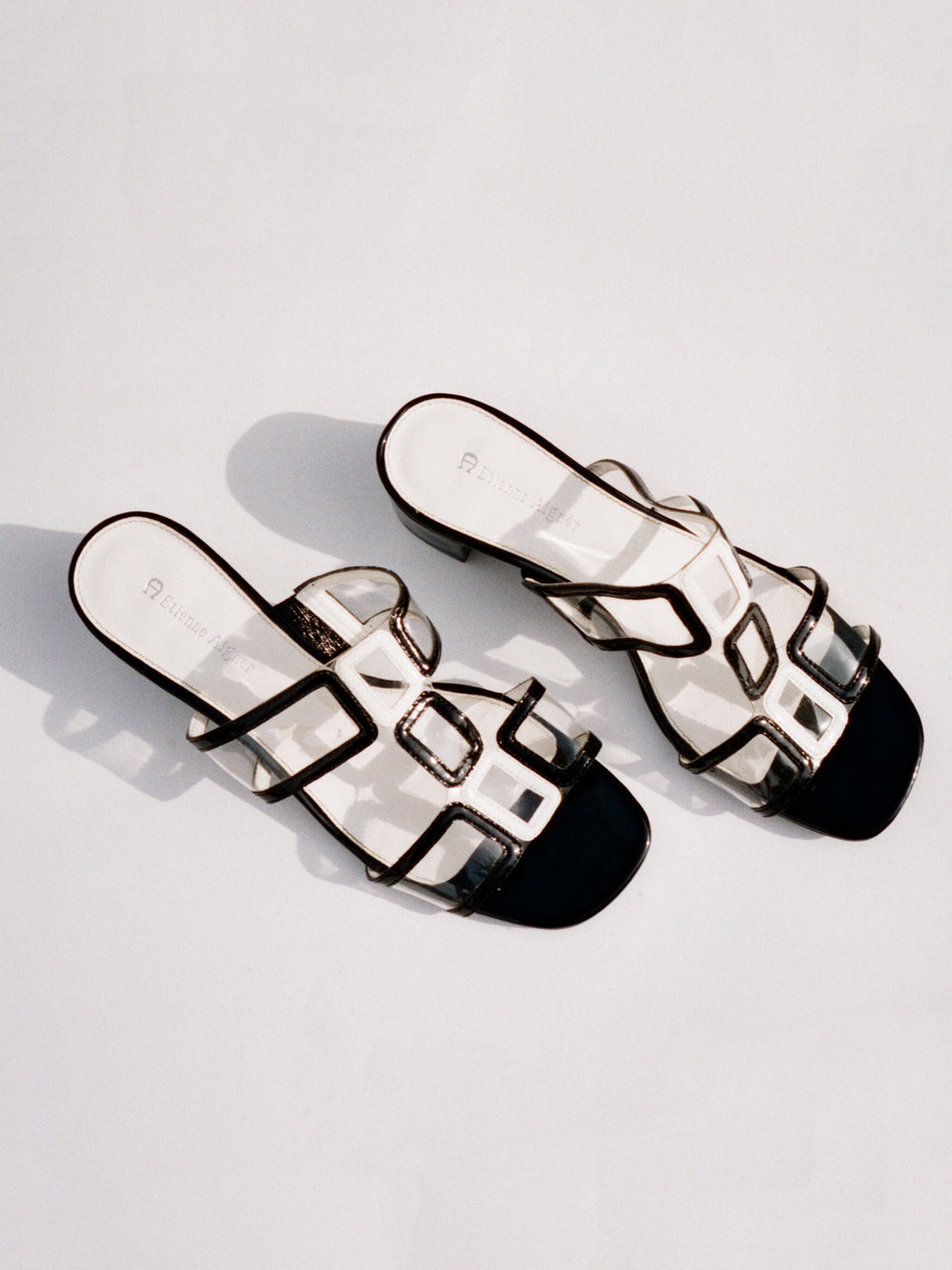 Vintage Etienne Aigner Slide Sandal - Black/White | Garmentory