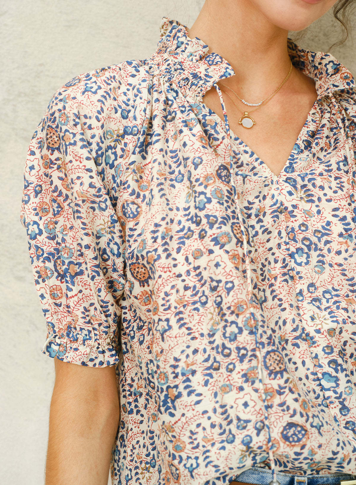 Mabe Cass Print Top - Navy | Garmentory