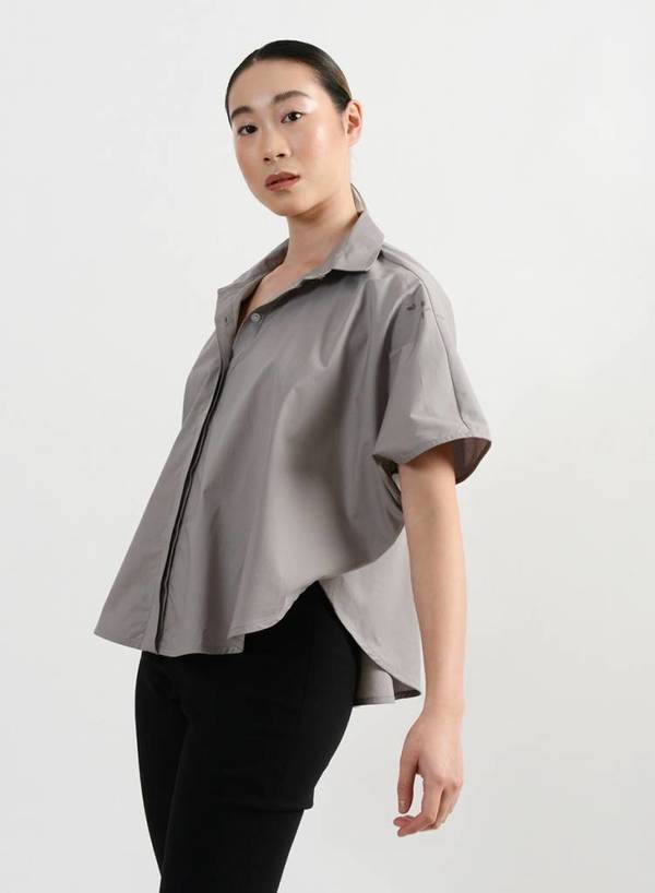 Meg Rounded Hem Shirt - Gray | Garmentory