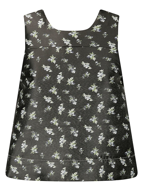 Ganni Floral Jacquard Sleeveless Open Neck Top - Black | Garmentory