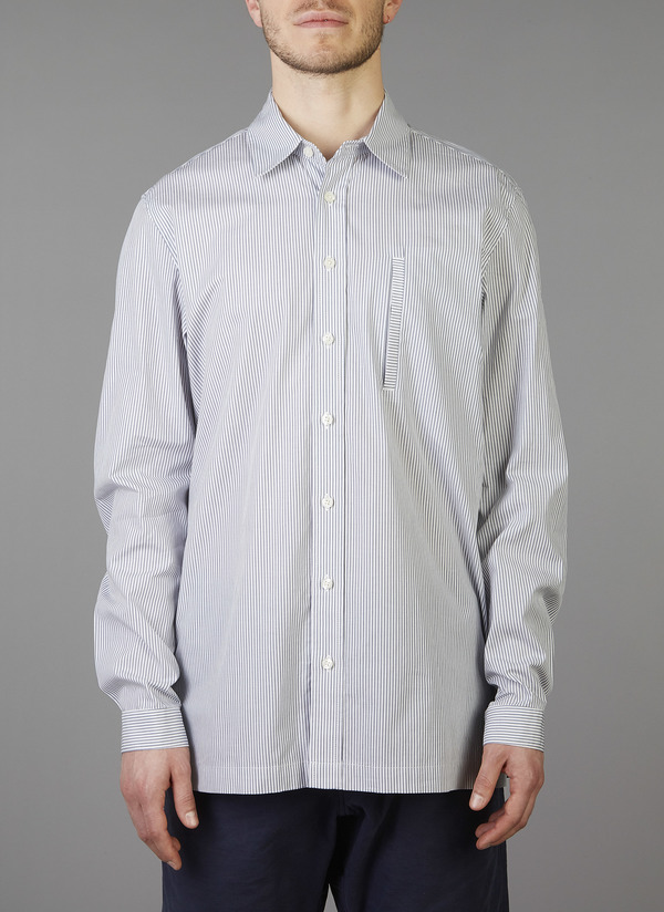 GREI Long Sleeve Straight Hem Boxy Shirt - Grey Stripe/Colorblock ...