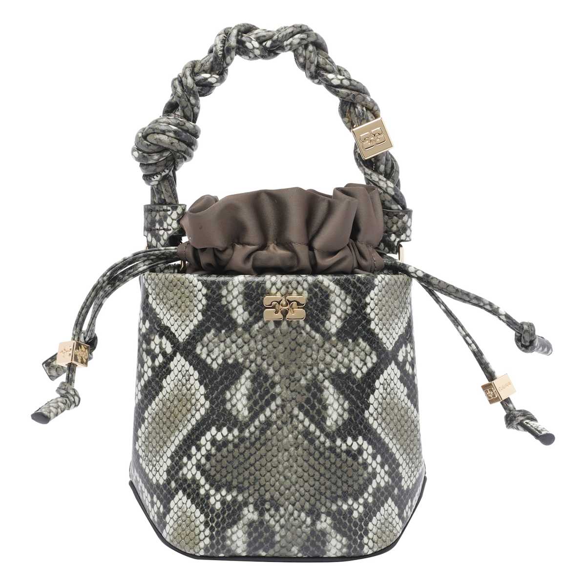 Ganni Mini Bou Snake Bucket Bag - Gray | Garmentory