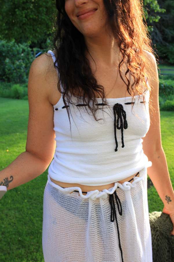 Pearle Knits Skinny Strap Tie Top | Garmentory