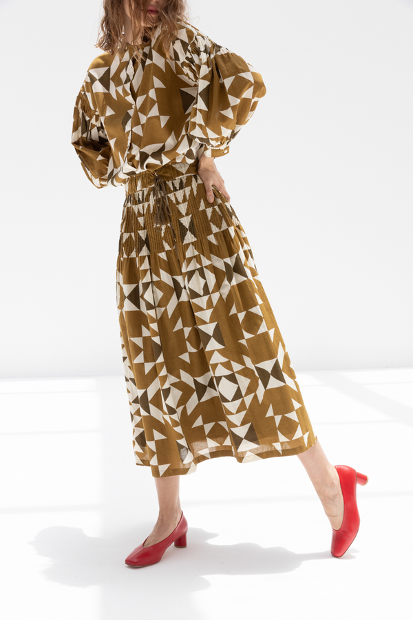 Ichi Antiquites India Quilt Skirt - Khaki | Garmentory