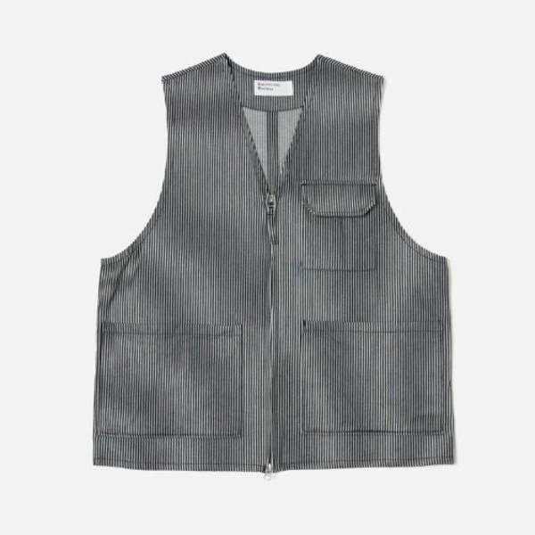 Universal Works Marine Gilet Vest - Indigo Hickry Stripe | Garmentory