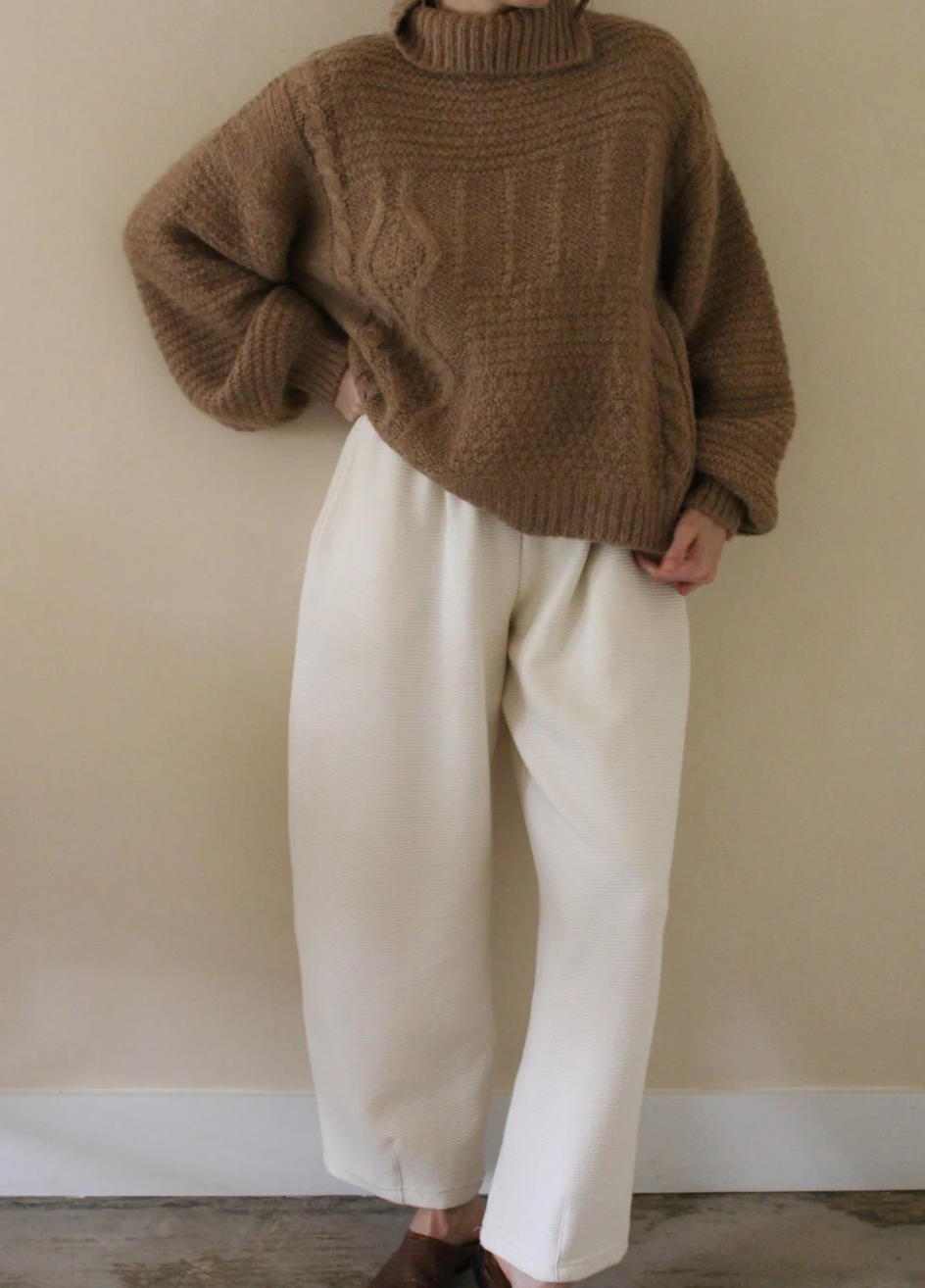 NA NIN Camden Rippled Cotton Curve Pant - Cream | Garmentory