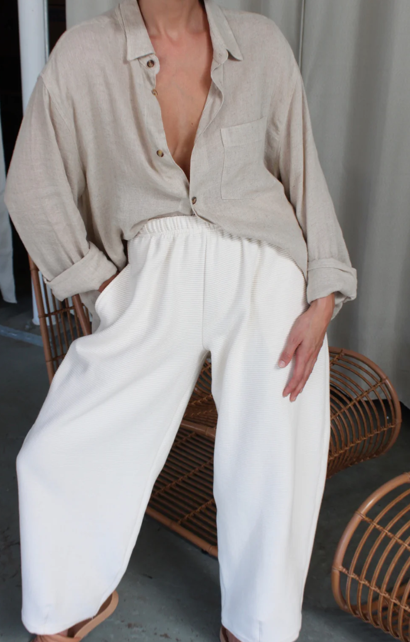 NA NIN Camden Rippled Cotton Curve Pant - Cream | Garmentory