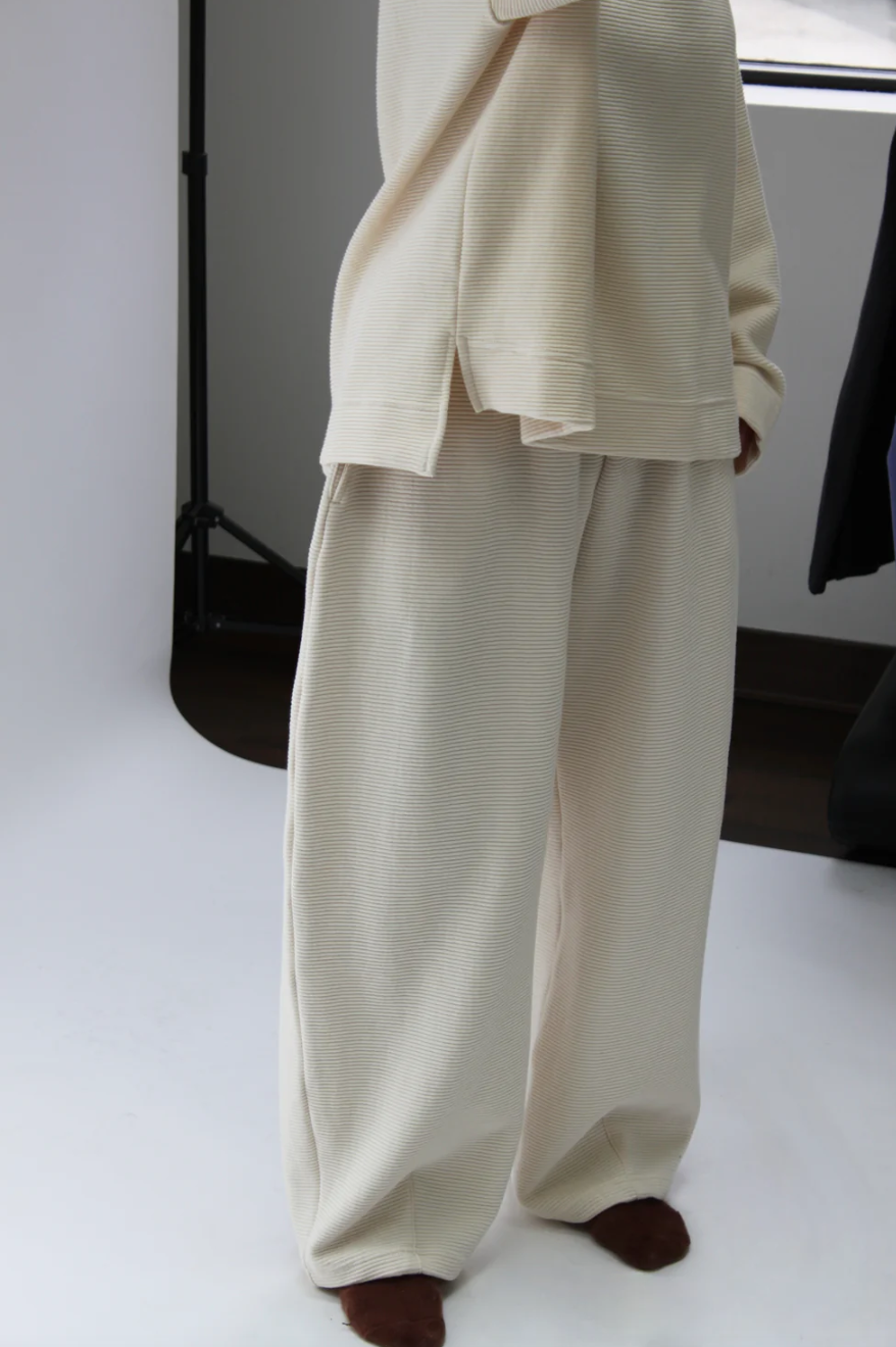 NA NIN Camden Rippled Cotton Curve Pant - Cream | Garmentory