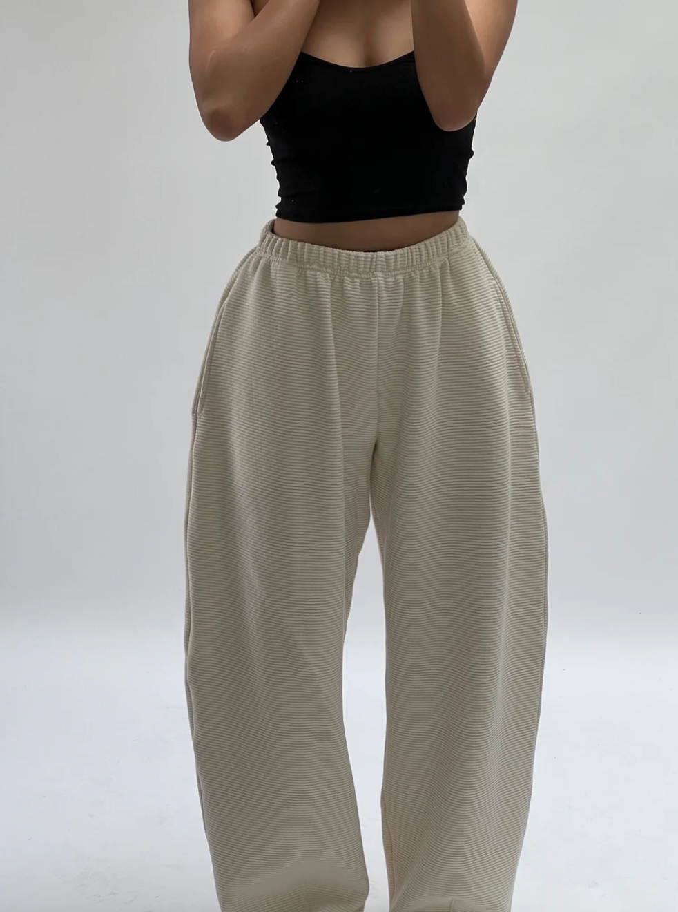 NA NIN Camden Rippled Cotton Curve Pant - Cream | Garmentory