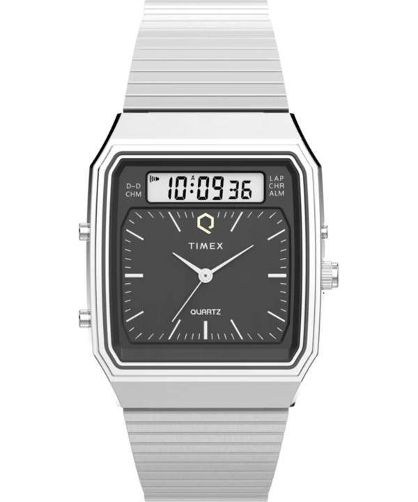 Timex Q Timex 1982 Ana-Digi Reissue 33mm Stainless Steel Bracelet Watch ...