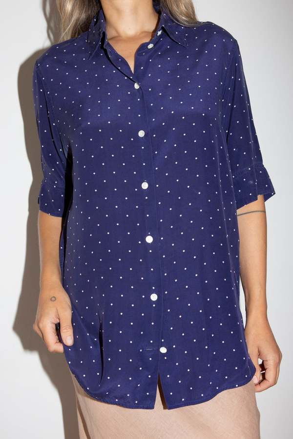 Cline Silk Shirt - Royal Blue Polka Dot | Garmentory