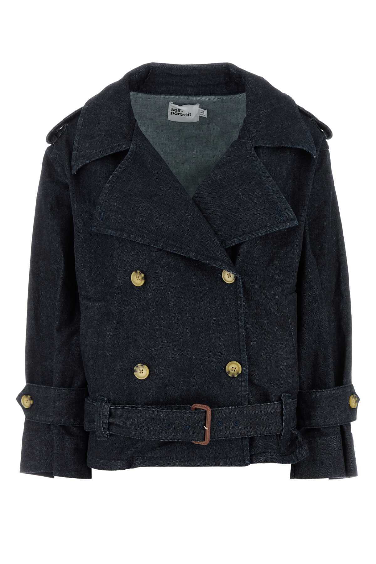 Self-Portrait Stretch Denim Trench Coat - Blue | Garmentory