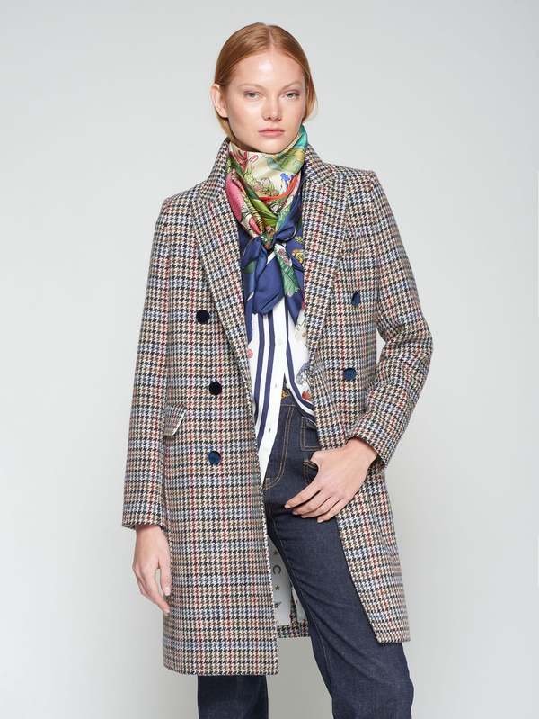 Vilagallo Houndstooth Wool Coat with Velvet Collar | Garmentory