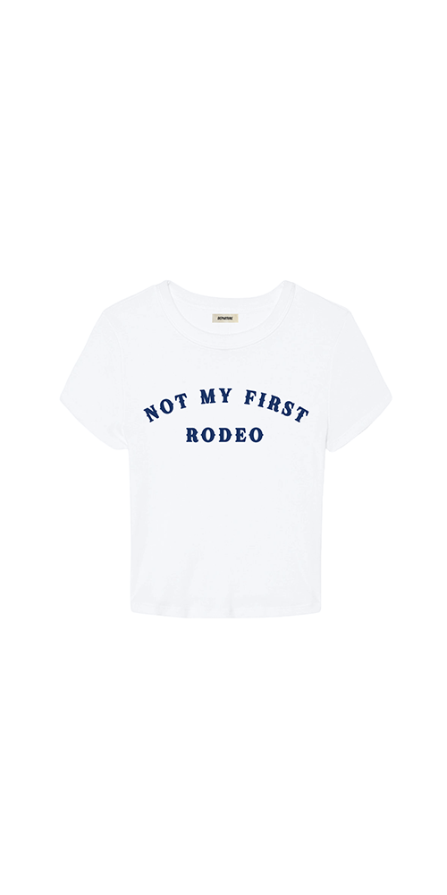 DEPARTURE Not My First Rodeo Baby Tee - White/Black | Garmentory