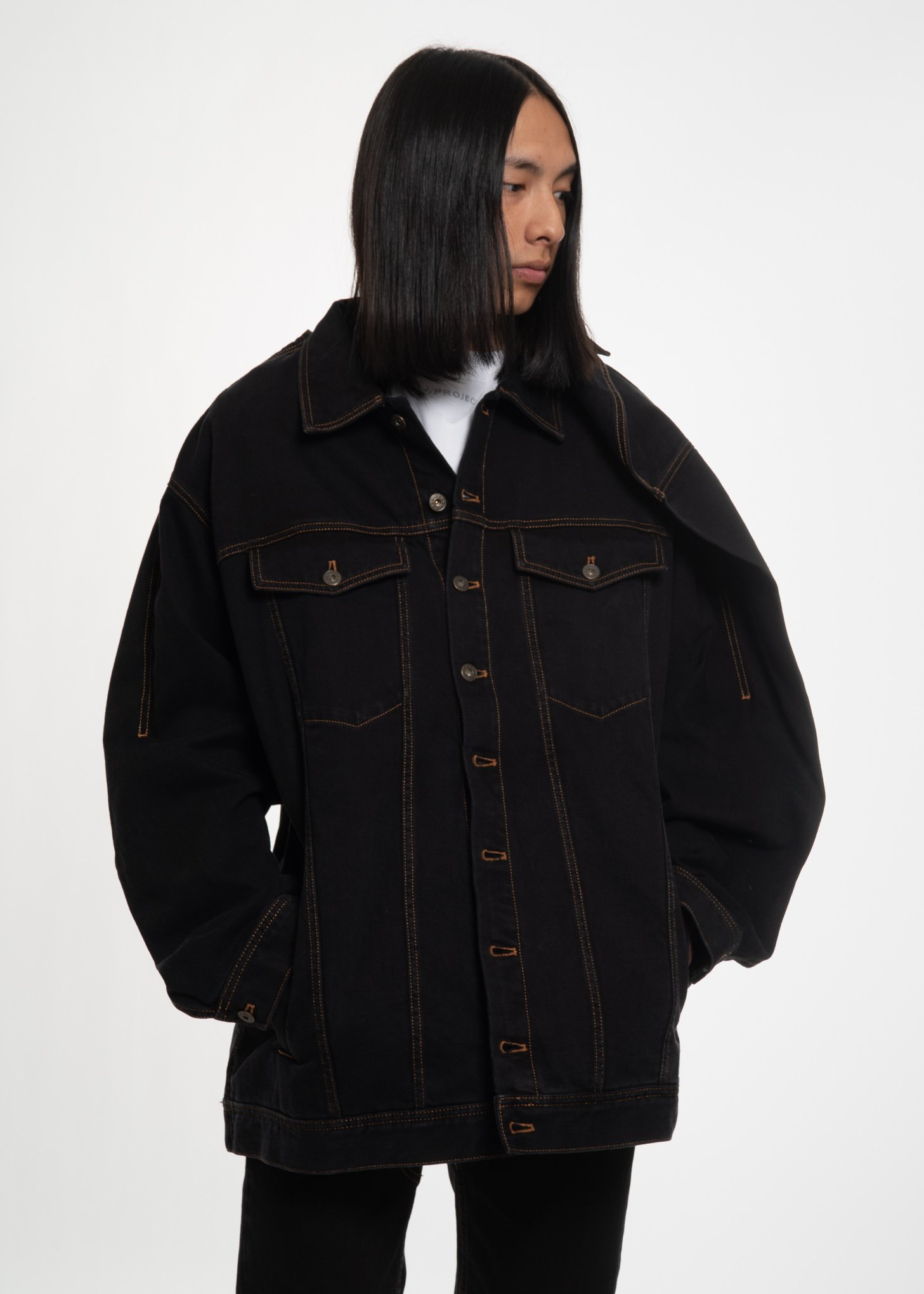 Y/project Stonewash Layered Denim Jacket - Black | Garmentory