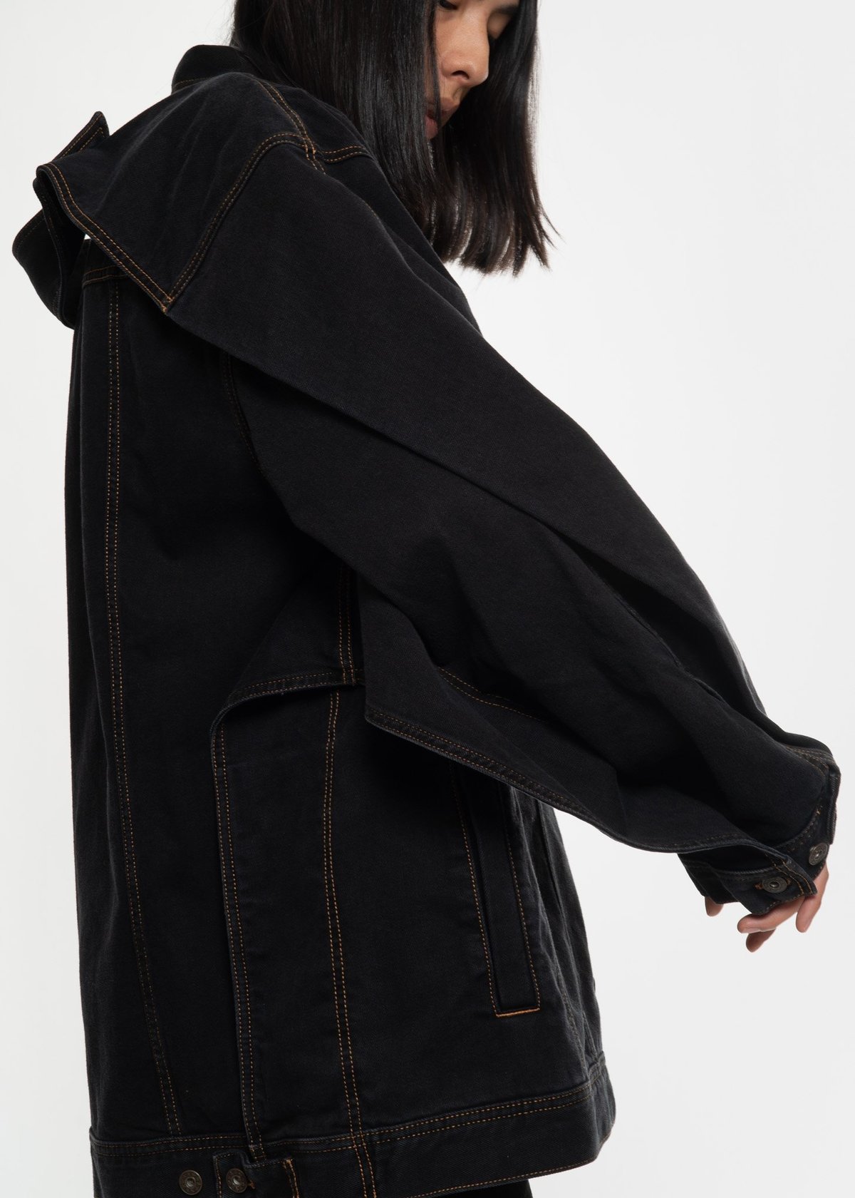 Y/project Stonewash Layered Denim Jacket - Black | Garmentory