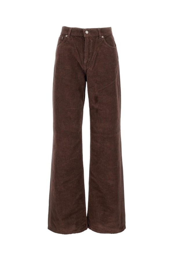 Haikure Ribbed Texture Wide-Leg Jeans With Leather Detailing - Brown ...