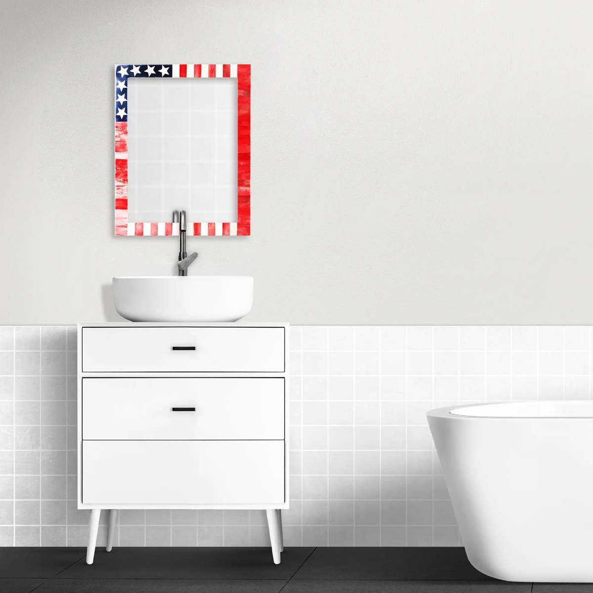 Handicrafts Home Make to Order USA Flag Pattern Mirror Bone Inlay ...
