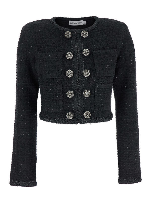 Self-Portrait Textured Knit Jacket - Black | Garmentory