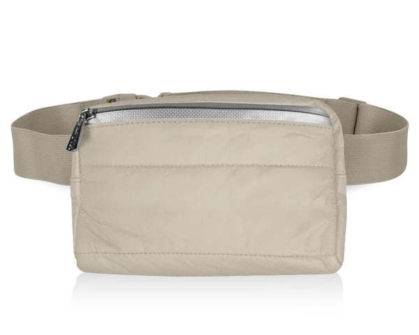 Hi, Love Puffer Fanny Pack - Golden Shimmer Beige | Garmentory