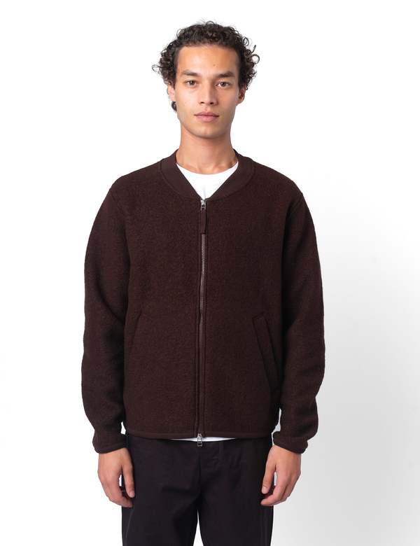 Universal Works Zip Bomber Jacket (Wool Fleece) - Brown | Garmentory