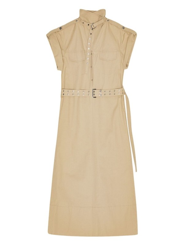 Ganni Structured Midi Dress With High Collar - Neutral Beige | Garmentory