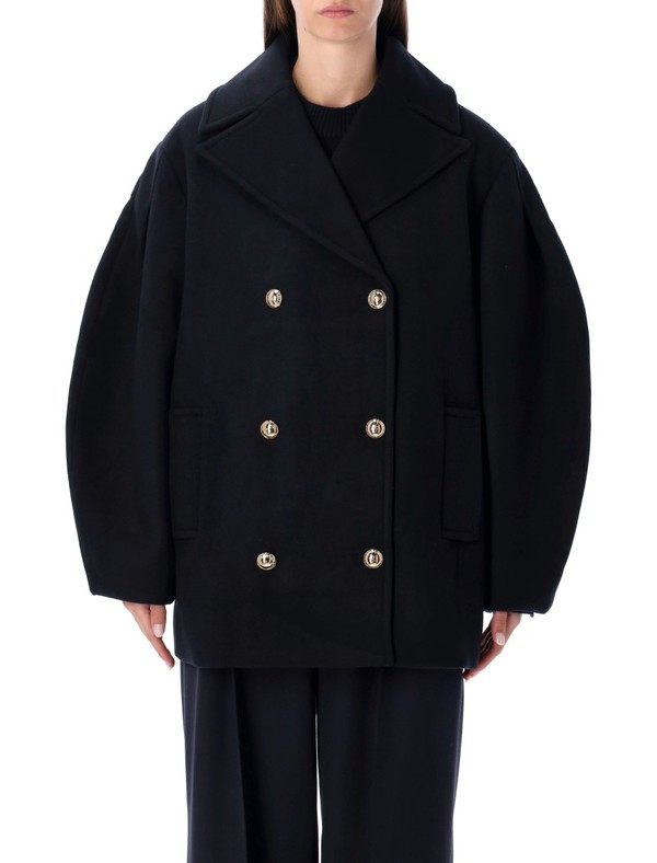 Ganni Short Oversized Peacoat - Black | Garmentory