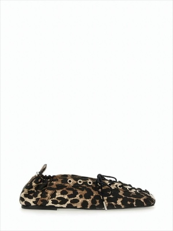 Ganni Leopard Print Lace-Up Flats - Brown/Black Leopard | Garmentory