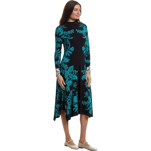 Johnny Was Janie Handkerchief Hem Mock Neck Dress - Delphini | Garmentory