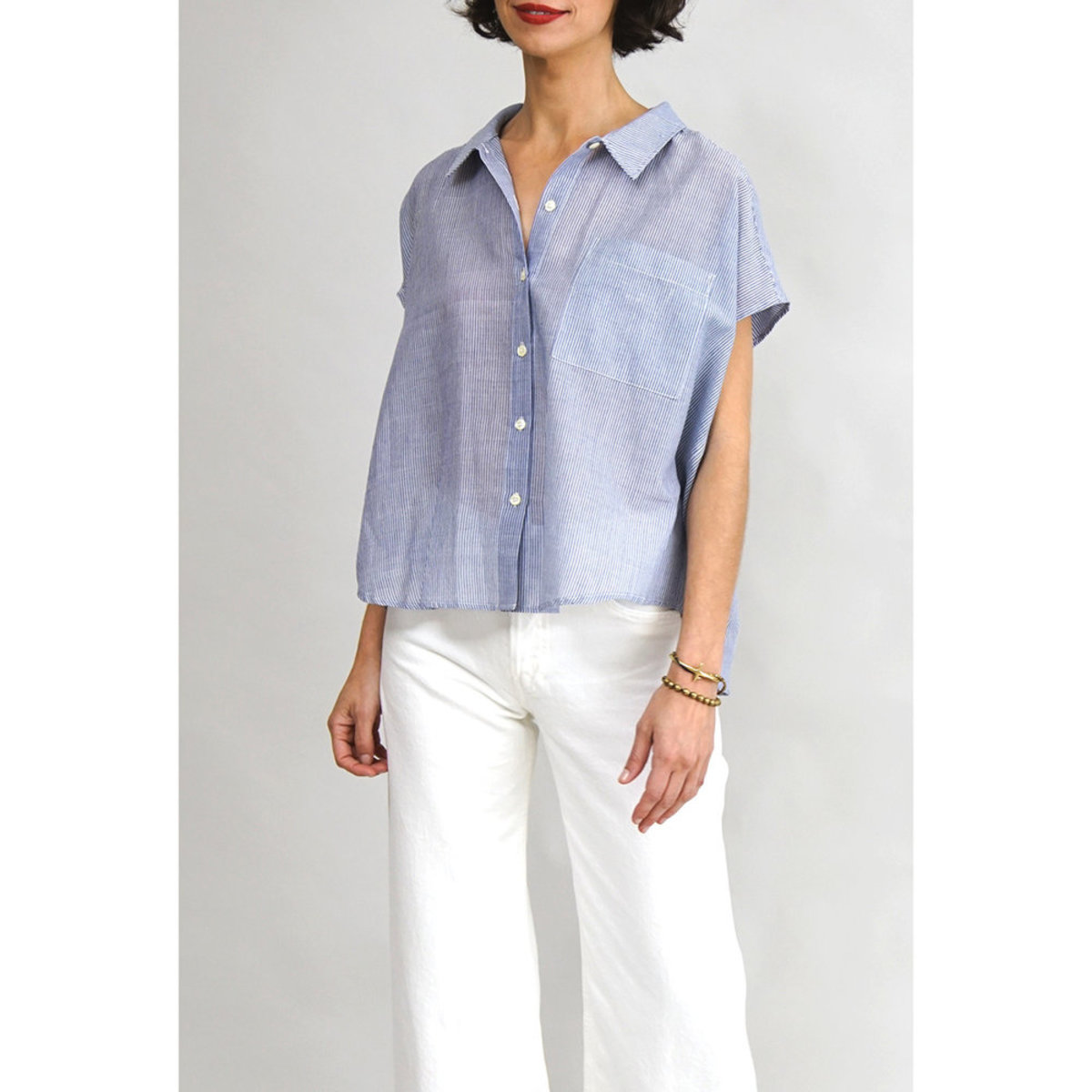 The Podolls Box Top - Navy Stripe Khadi | Garmentory