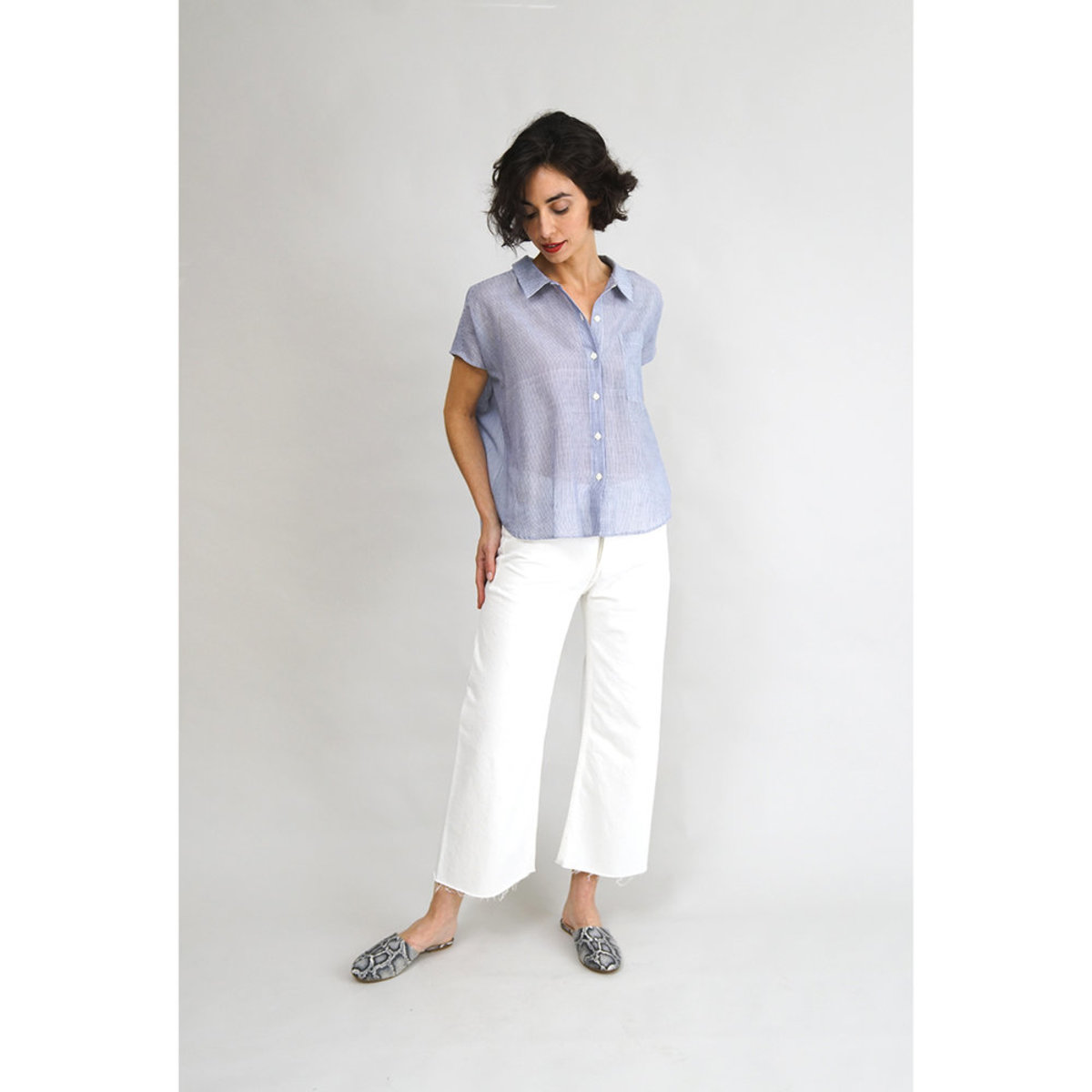 The Podolls Box Top - Navy Stripe Khadi | Garmentory