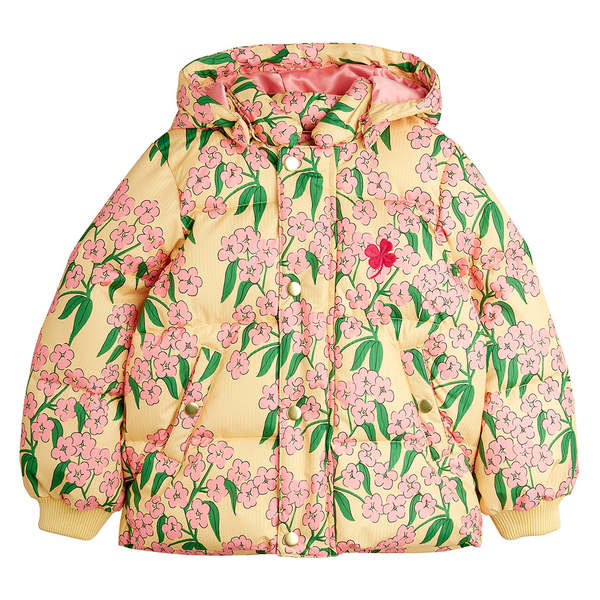 KIDS Mini Rodini Hooded Puffer Jacket Alpine Flowers Print | Garmentory