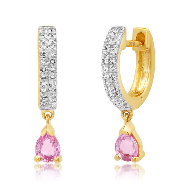 Eriness Diamond Huggies with Pink Sapphire Tear Drop | Garmentory