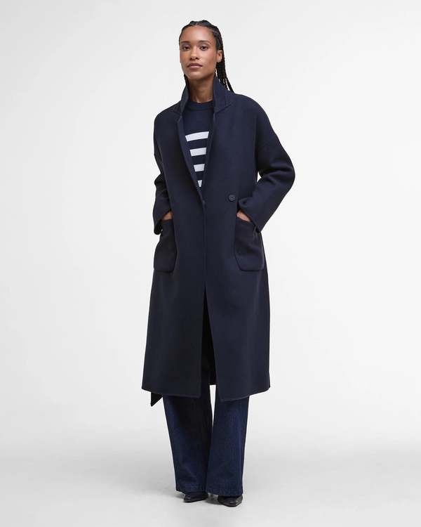 Barbour Rachel Wool Wrap Coat - Navy | Garmentory