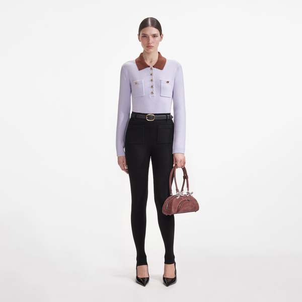 Self-Portrait Blue Contrast Collar Knit Top - Blue Contrast | Garmentory