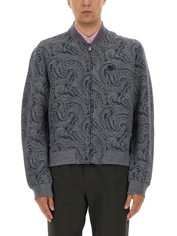 Etro Jacquard Bomber Jacket With Logo - Gray | Garmentory