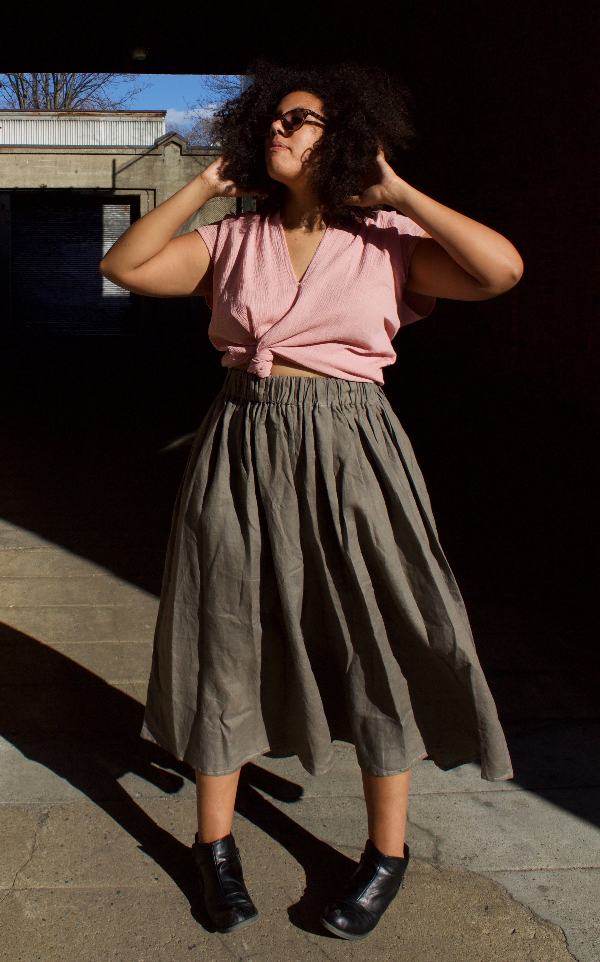 Miranda Bennet Paper Bag Skirt - Grey Linen | Garmentory