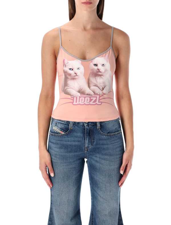 DIESEL T-top R2 Cats Pink Cotton Jersey Tank Top - Rose | Garmentory