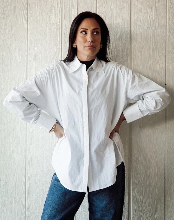 Brunette the Label Poplin Bow Button Up Shirt - White | Garmentory
