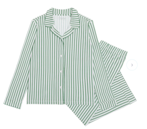 Minnow Boxwood Ticking Stripe Collared Pima Pajama Set - Boxwood ...