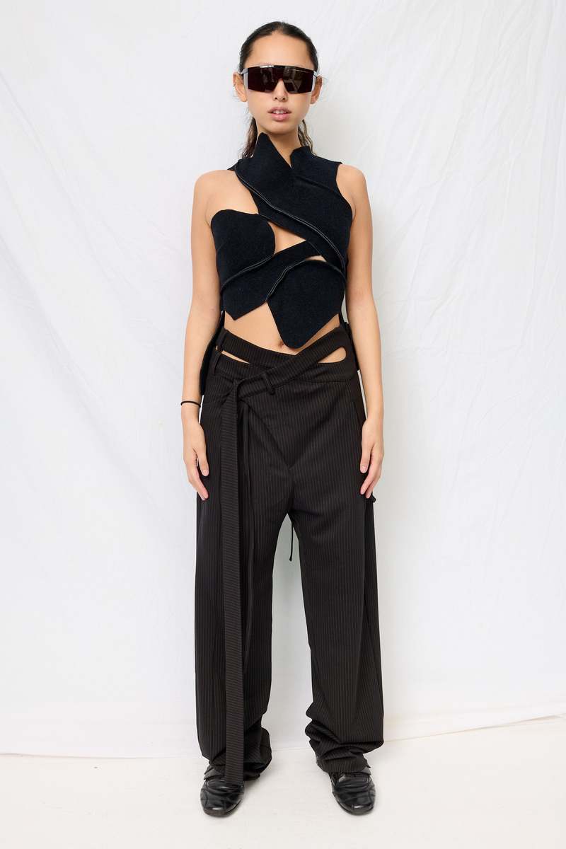 Ottolinger Black Pinstripe Signature Wrap Suit Pants | Garmentory