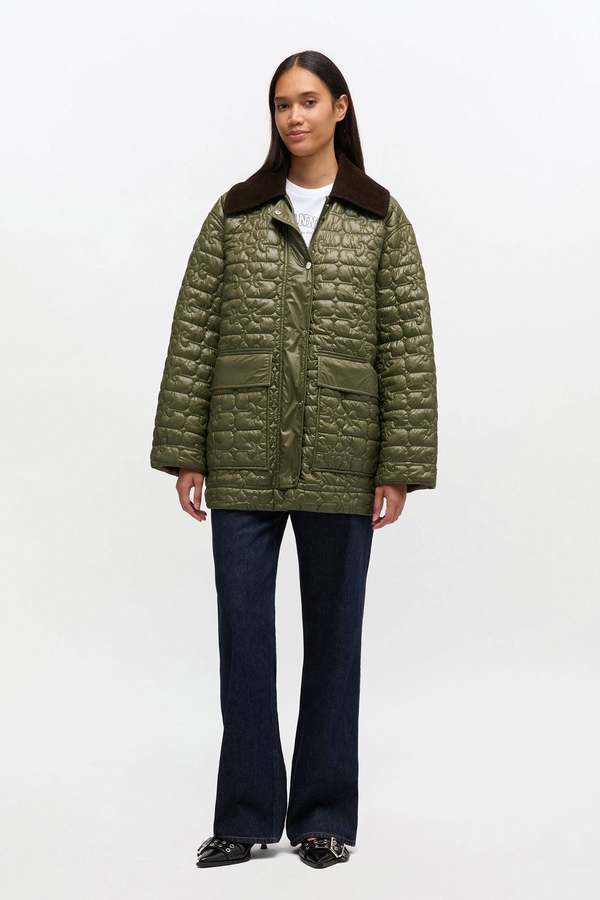 Ganni Shiny Quilt Midi Jacket - Kalamata | Garmentory