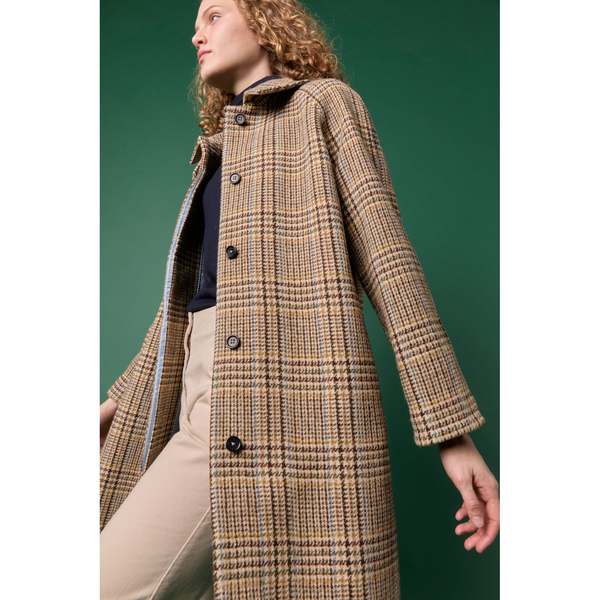 MASHBURN Balmacaan Coat - Brown/Sky Glen Plaid Tweed | Garmentory