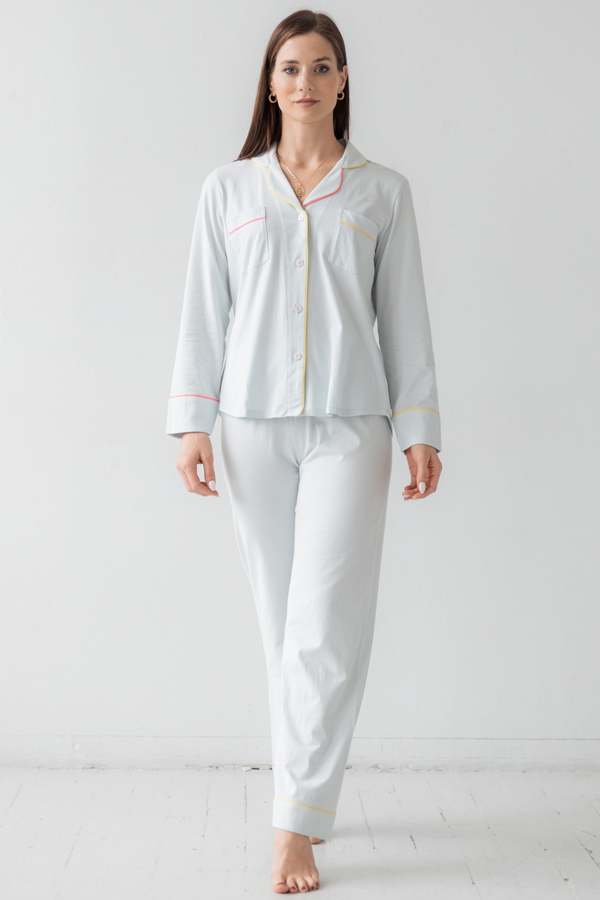 Salua Lingerie Classic Luxury Pajamas with Dual Piping - Light Blue ...