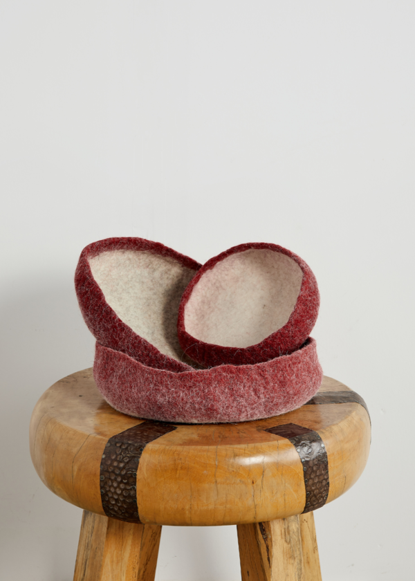 Kanju Interiors Berry Red Decorative Wool Nesting Bowls | Garmentory